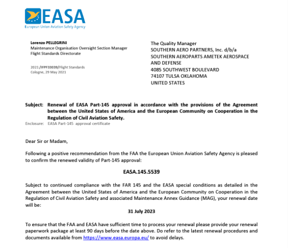 Southern Aeroparts Certifications